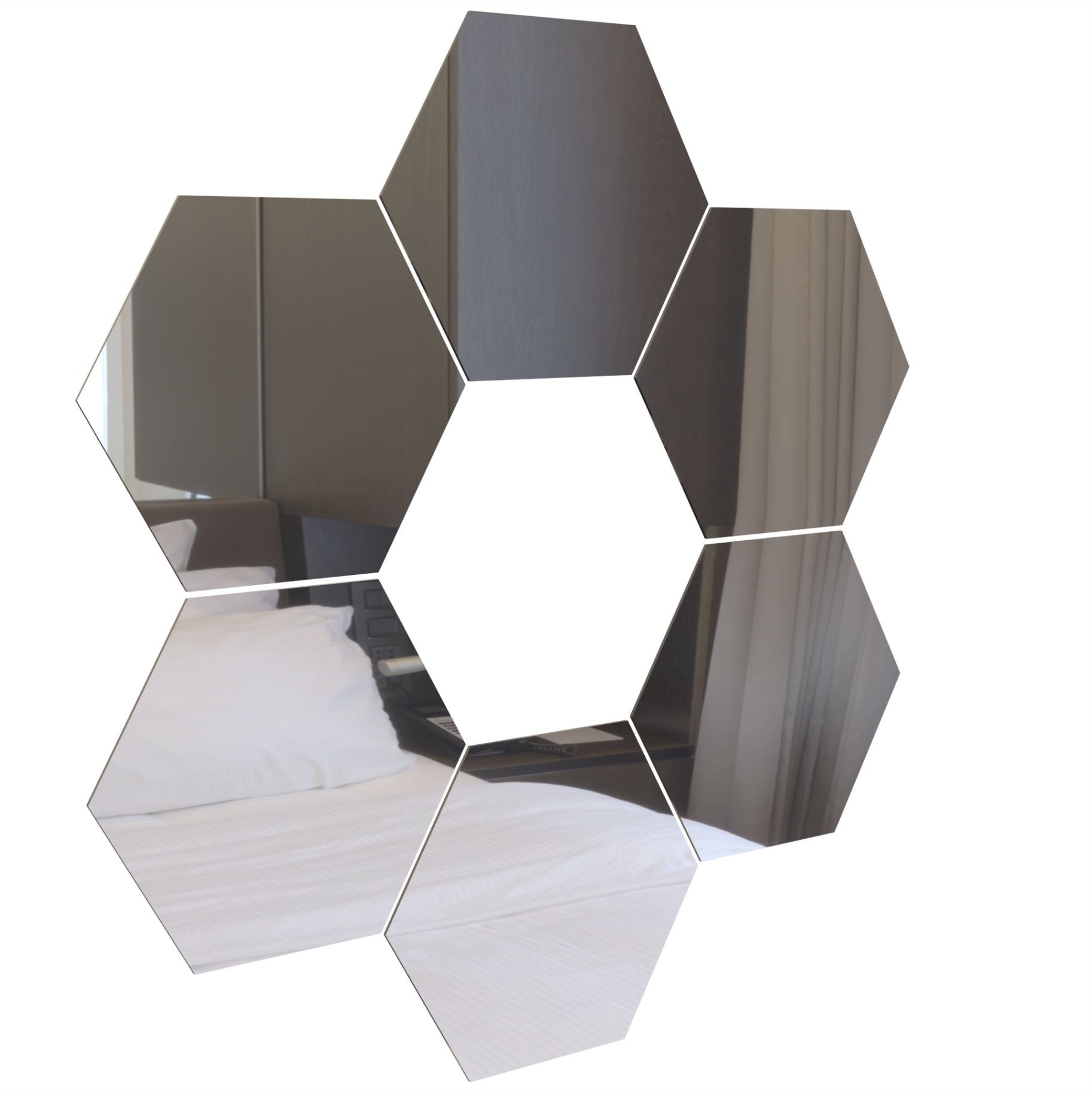 Silver Hexagon Mirror Tiles Décor - Self Adhesive - 20cm - Large - 6-P ...